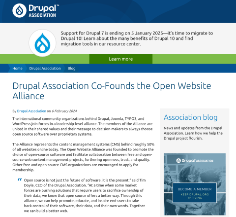 Drupal Association Co-Founds the Open Website Alliance | 萩原高行